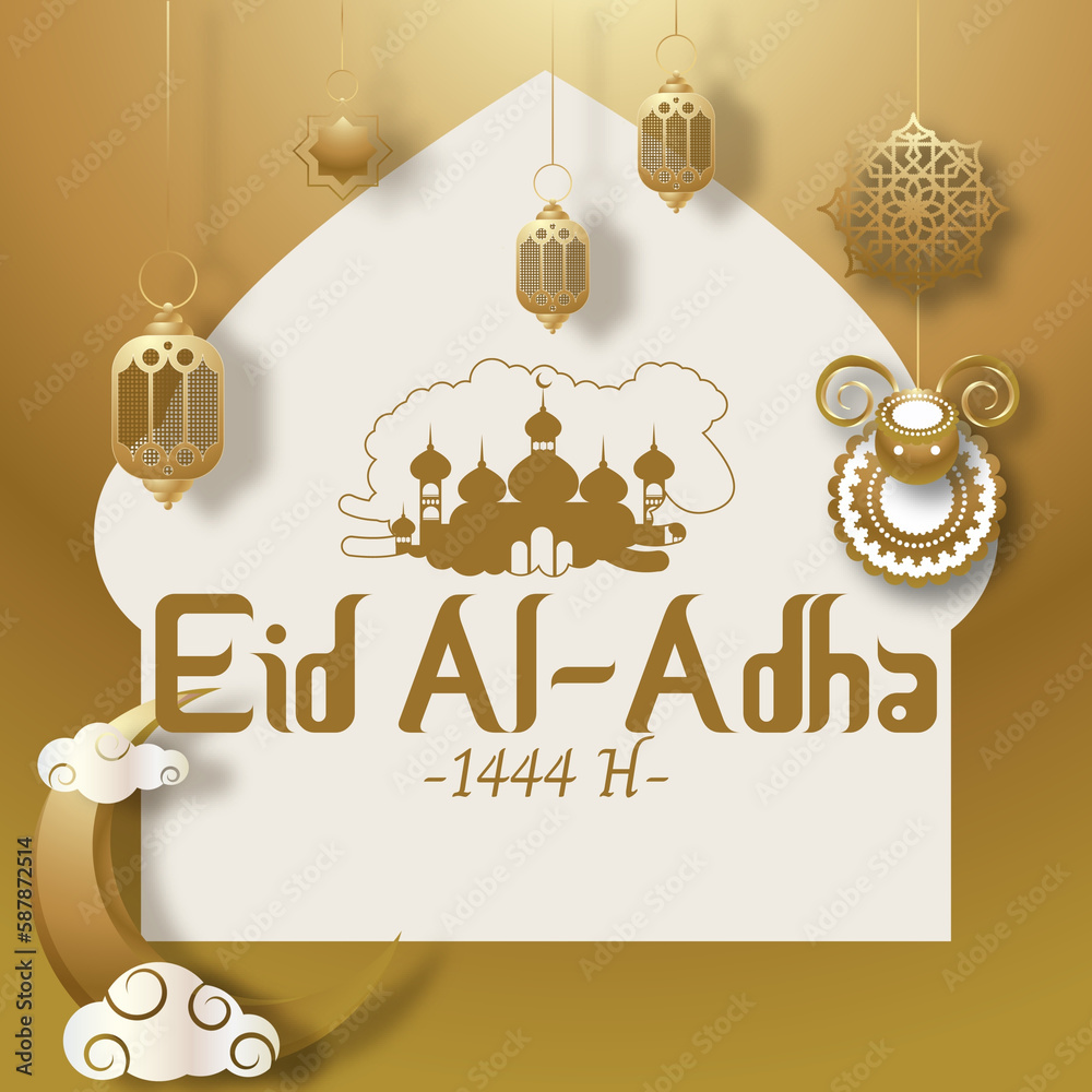 Greeting card on occasion Eid Muba, Arabic Islamic calligraphy of text ...