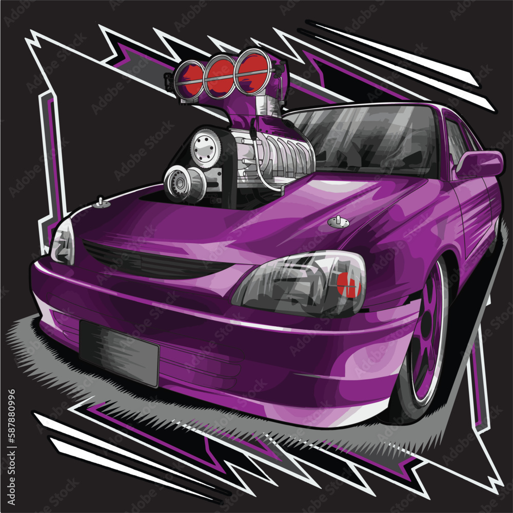 purple drag race illustration isolated in black background for poster ...