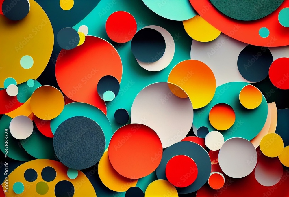 Pretty abstract art with round shapes and square and primary color ...