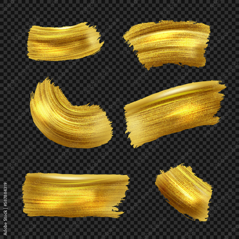 Gold paint brush stroke. Glittering smears. Christmas golden elements ...