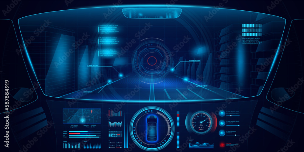 Game car control panel. Autonomous drive. Vehicle cockpit interface ...