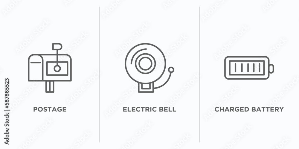 tools and utensils outline icons set. thin line icons such as postage ...