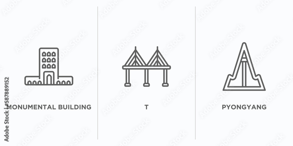 monuments outline icons set. thin line icons such as monumental ...