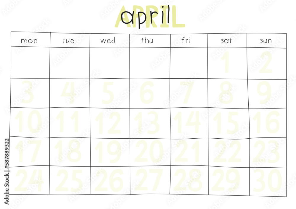 to-do list empty plan planner calendar table for the month of April for ...