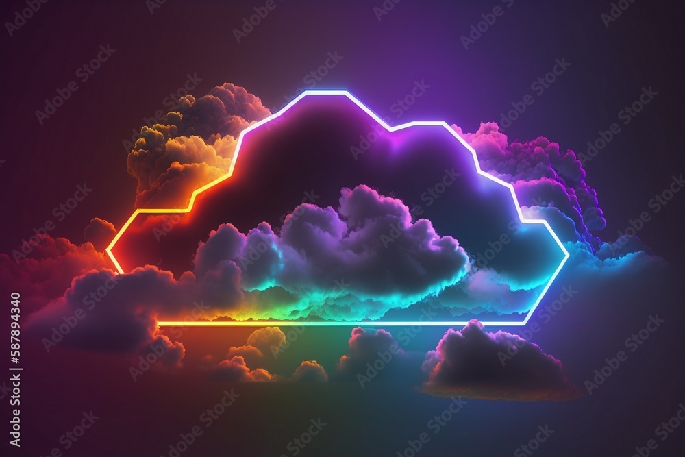 Abstract pentagon neon lights background with laser rays, and glowing ...