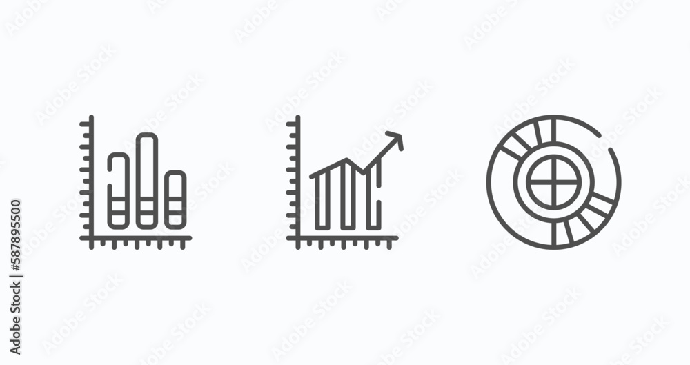 set of 3 thin line icons in user interface concept. outline icons including multiple variable ...
