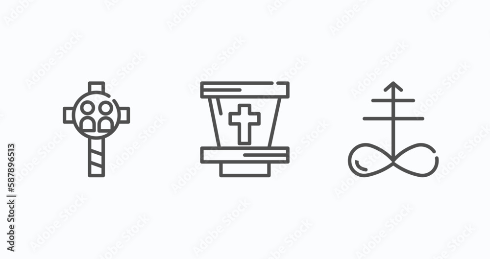 set of 3 thin line icons in religion concept. outline icons including ...