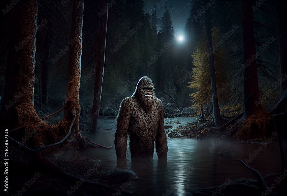 Stockillustratie The mysterious bigfoot, a creature of folklore and legend, and the most popular ...