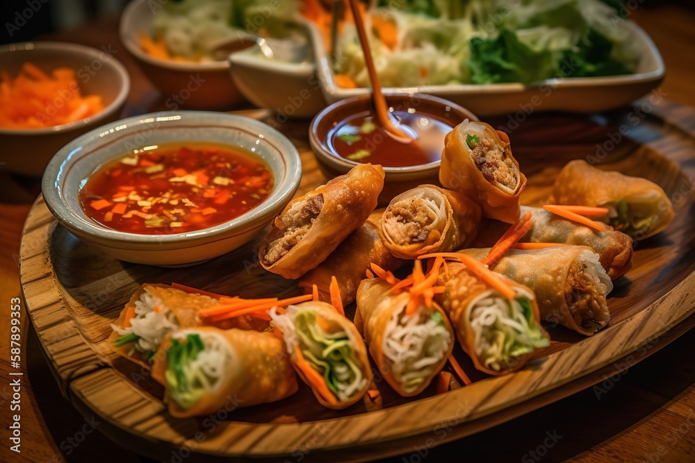 Plate of Crispy Spring Rolls - A Popular Vietnamese Appetizer Stock ...