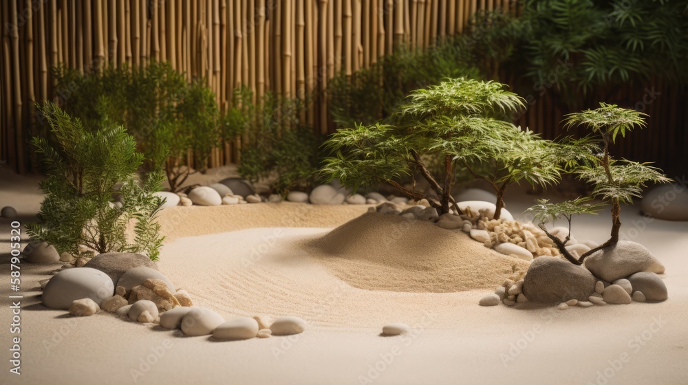 Serene Zen Garden Oasis: Tranquil Health and Wellness Background with ...
