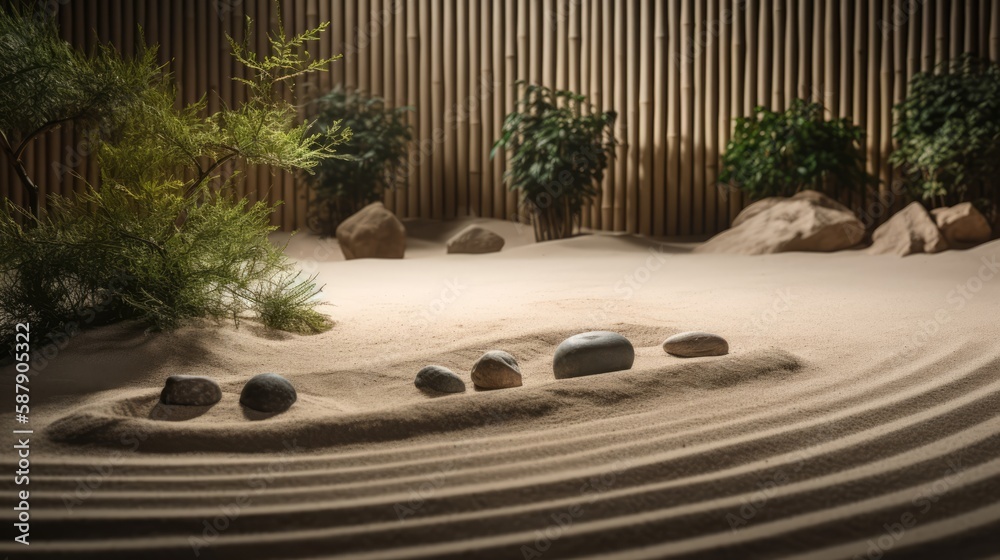 Serene Zen Garden Oasis: Tranquil Health and Wellness Background with ...