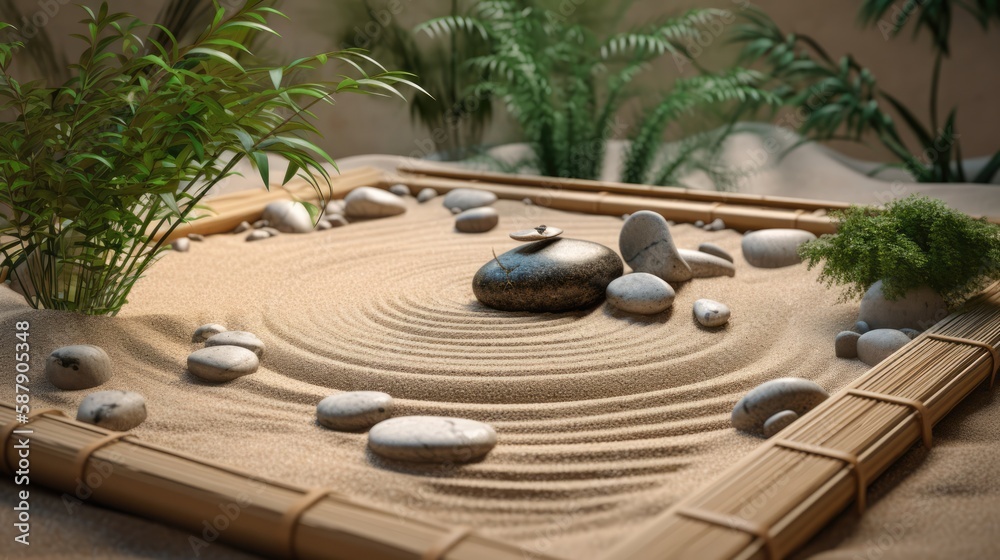 Serene Zen Garden Oasis: Tranquil Health and Wellness Background with ...