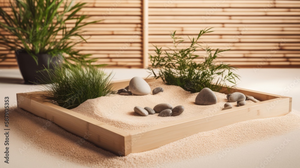 Serene Zen Garden Oasis: Tranquil Health and Wellness Background with ...