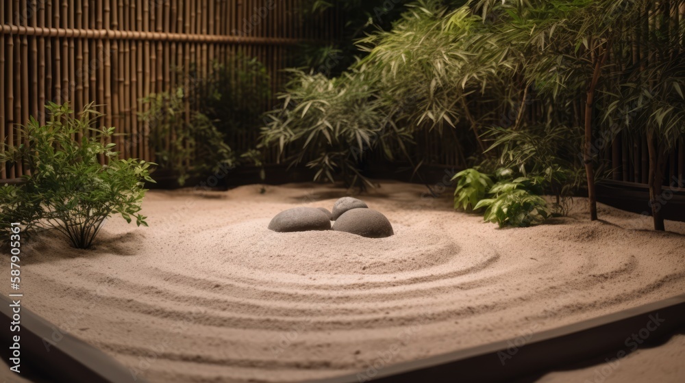 Serene Zen Garden Oasis: Tranquil Health and Wellness Background with ...