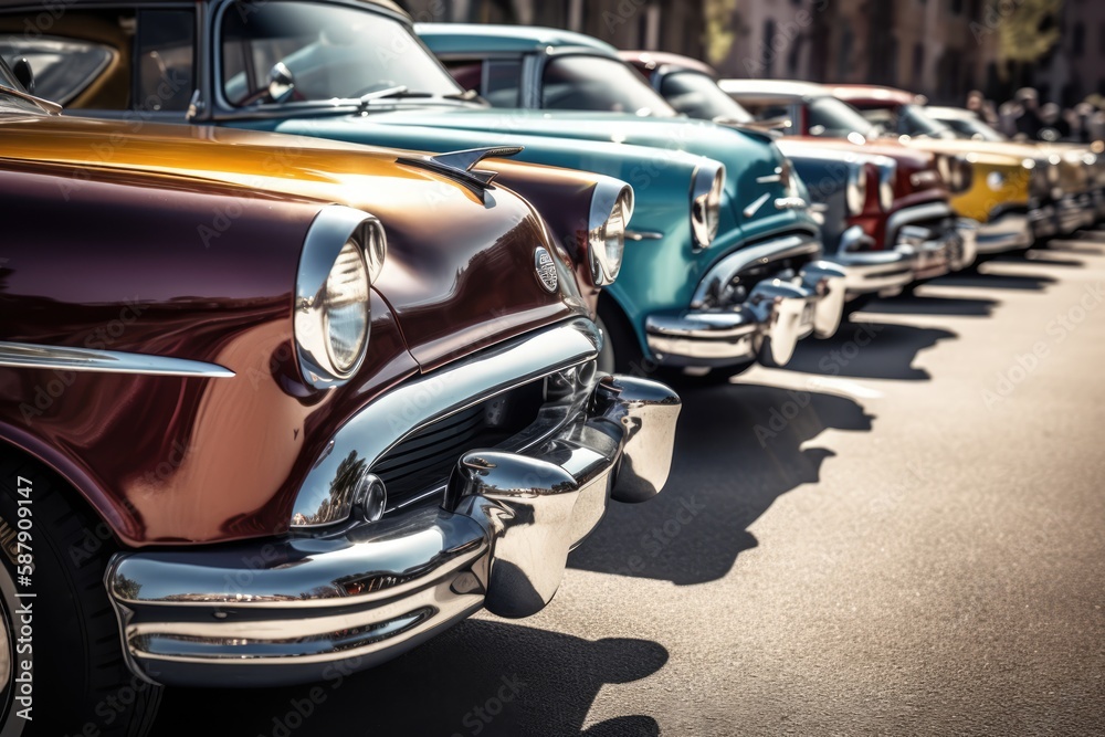 Gleaming Classic Cars Lineup: Vintage Transportation Background ...