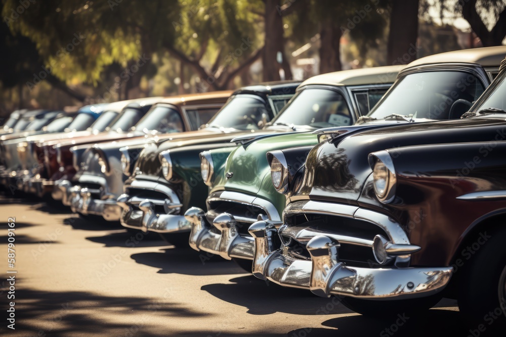 Gleaming Classic Cars Lineup: Vintage Transportation Background ...