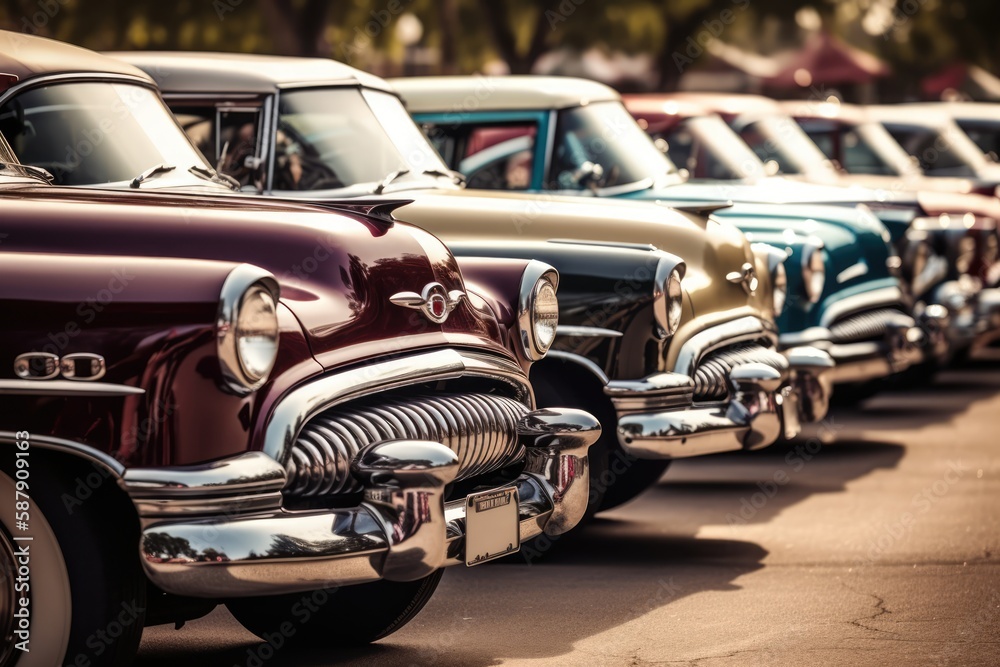 Gleaming Classic Cars Lineup: Vintage Transportation Background ...