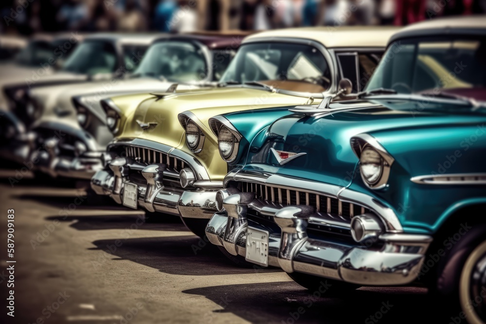 Gleaming Classic Cars Lineup: Vintage Transportation Background ...