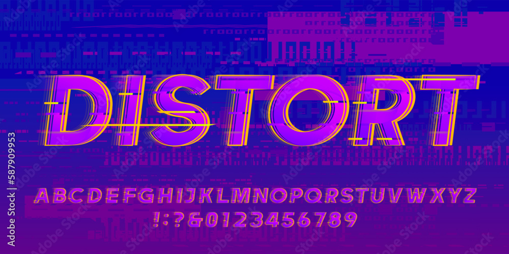 Distort alphabet font. Distorted letters and numbers on a glitched ...