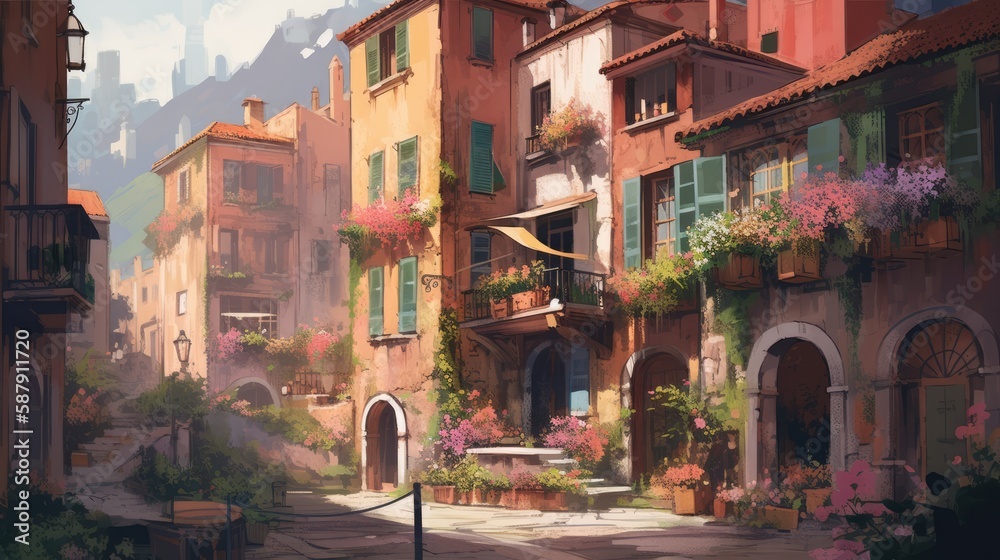 Picturesque European Village Scene: Charming Cobblestone Streets ...