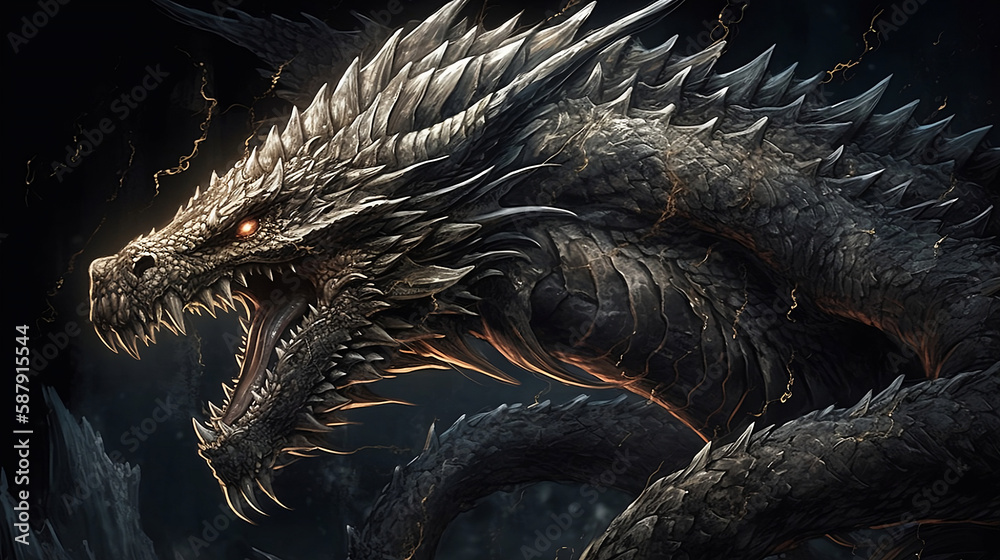 Merciless Black Dragon, breathing white lightning, highly detailed ...