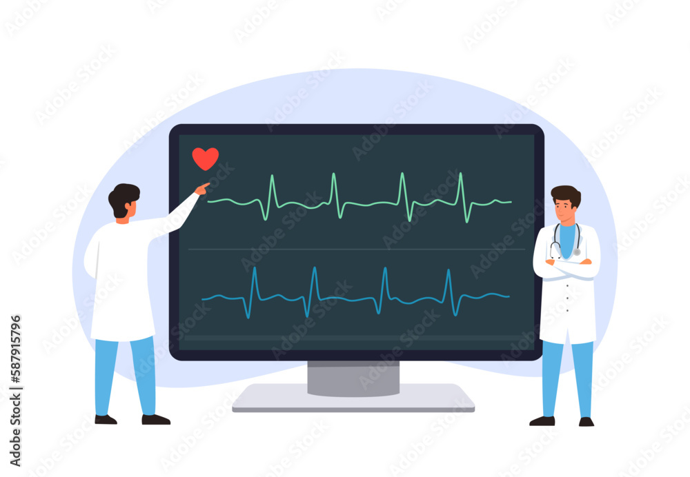 Doctor Examine Electrocardiogram on EKG Monitor Display. Checking for ...