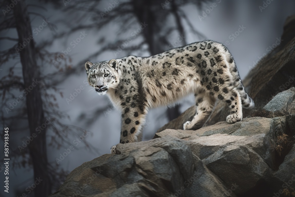 A mysterious and elusive Snow Leopard prowling through the mountains ...