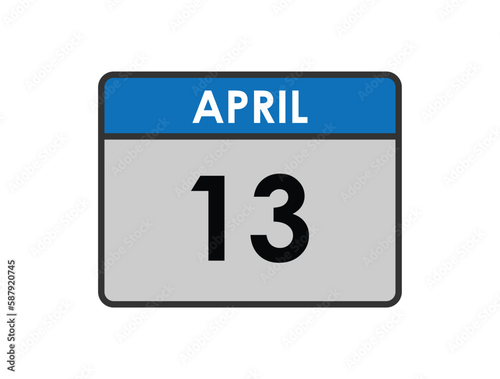 13th April calendar icon. Calendar template for the days of April. Red ...