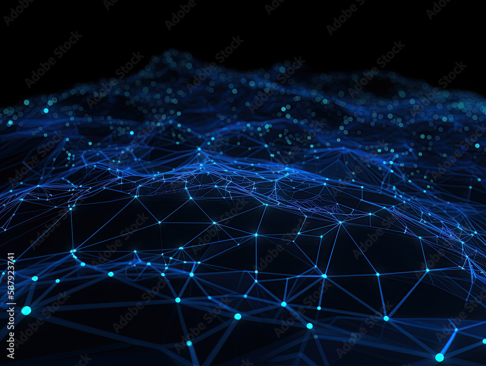 Powerpoint, black background, blue fluorescence map, line connection ...