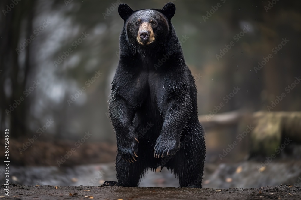 Ilustrace „A fierce and intimidating Black Bear standing on its hind legs - This Black Bear is ...