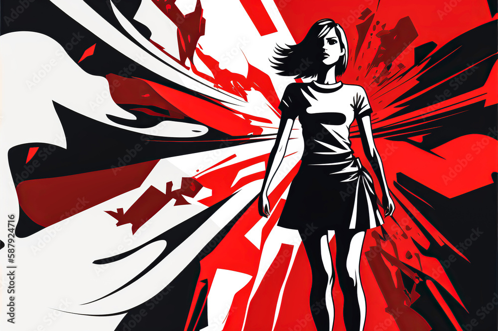 Proud single woman in red black white to represent strength and ...