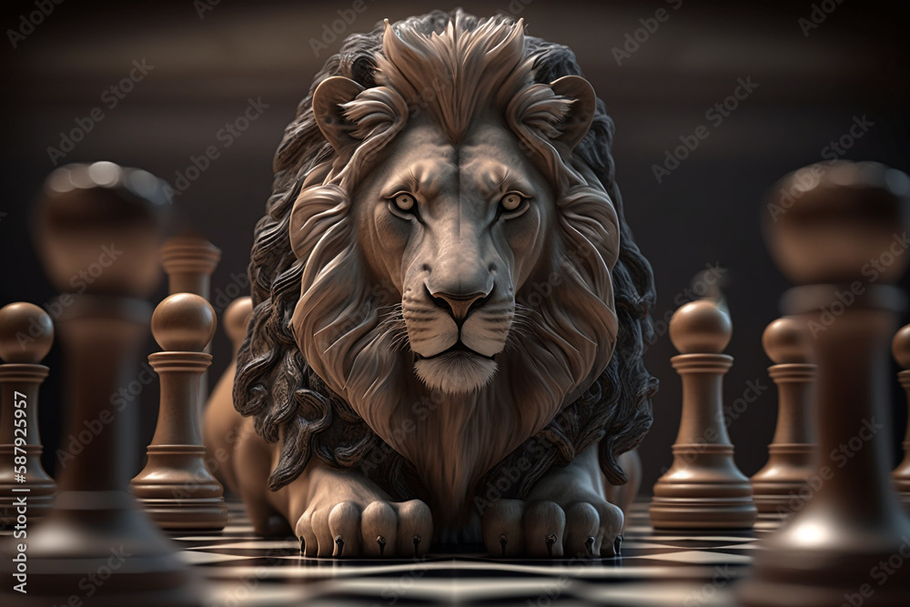 The Royal Lion King and chess pieces on a chess board, winner of ...
