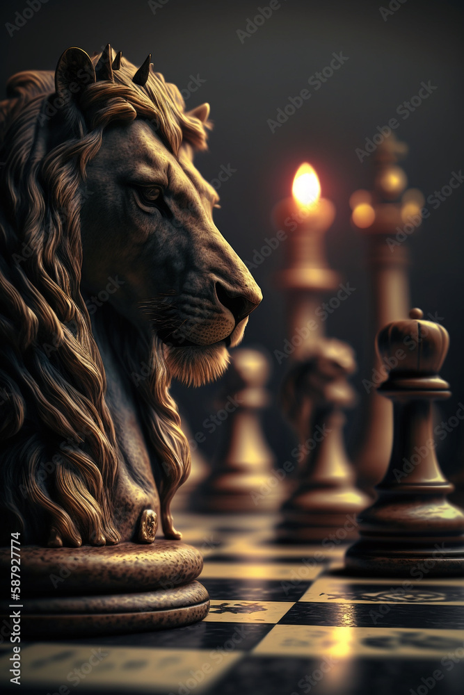 The Royal Lion King chess pieces on a chess board, winner of bussiness ...