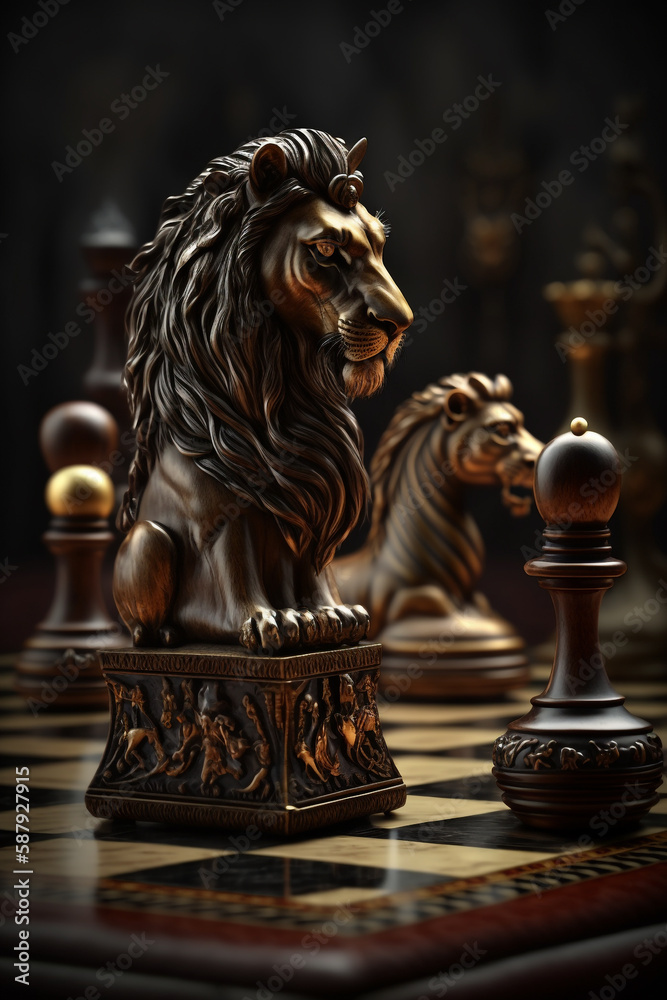 The Royal Lion King chess pieces on a chess board, winner of bussiness ...