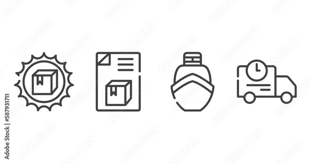 delivery outline icons set. thin line icons sheet included certified ...