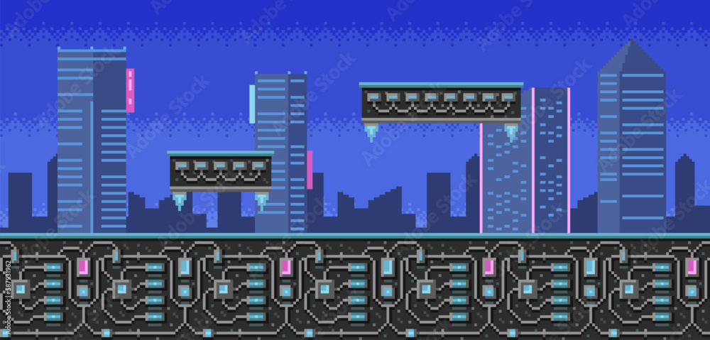 Old video game. Retro background. Vector illustration in pixel style ...