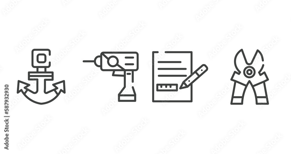 do it yourself outline icons set. thin line icons sheet included anchor ...