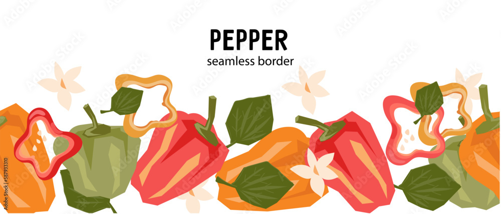Bell pepper or paprika seamless border vector design isolated on white ...