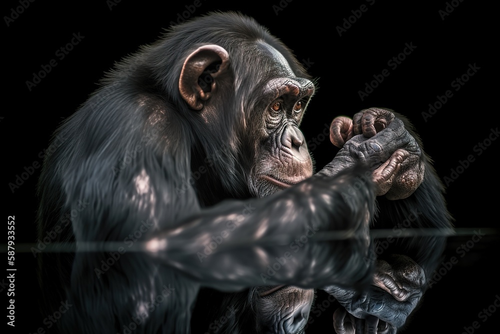 A curious and intelligent Chimpanzee looking at its reflection - This ...