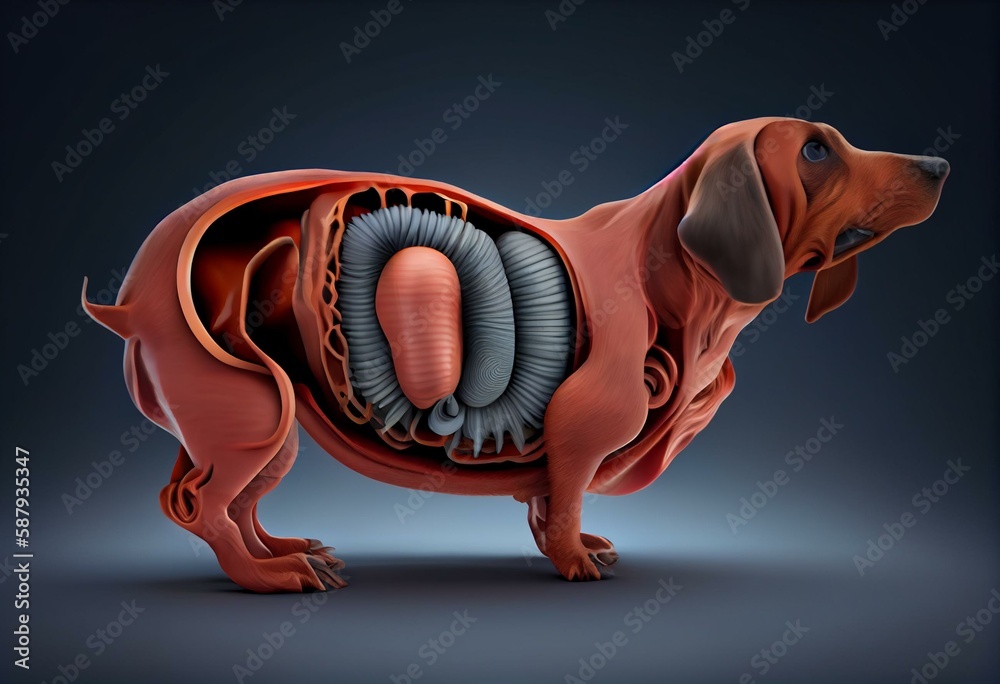 3D medical illustration of a dog's stomach and esophagus. Generative AI ...