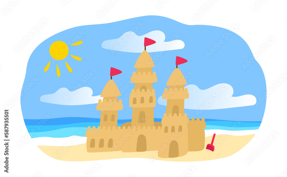 cartoon sand castle on the beach vector illustration Stock Vector ...