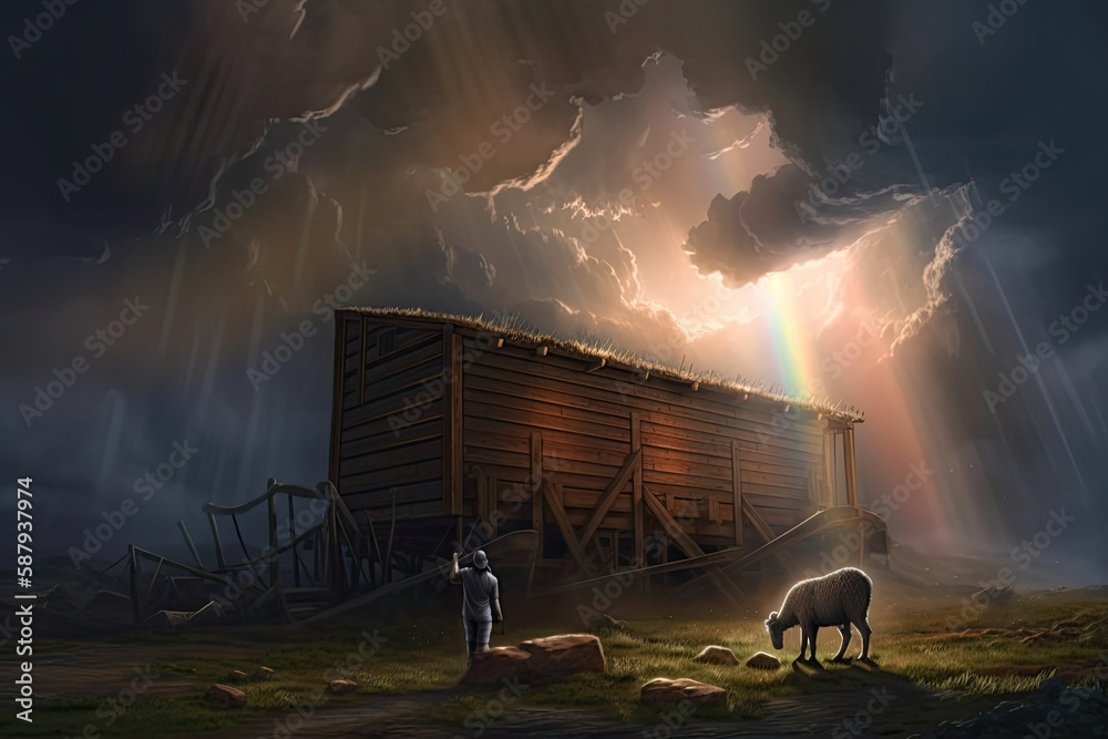 Rainbow over Noah's Ark, generative AI, generative, AI Stock ...
