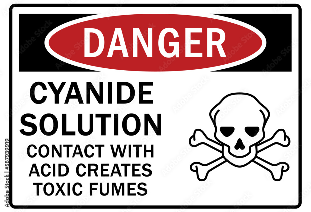 Fumes hazard chemical warning sign cyanide solution. Contact with acid ...