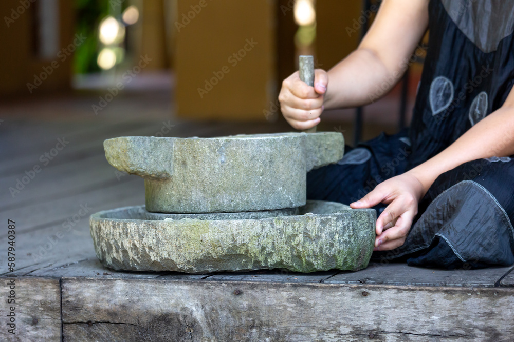 The antique Milling Stone in The kitchen of the Tay people (ethnic ...