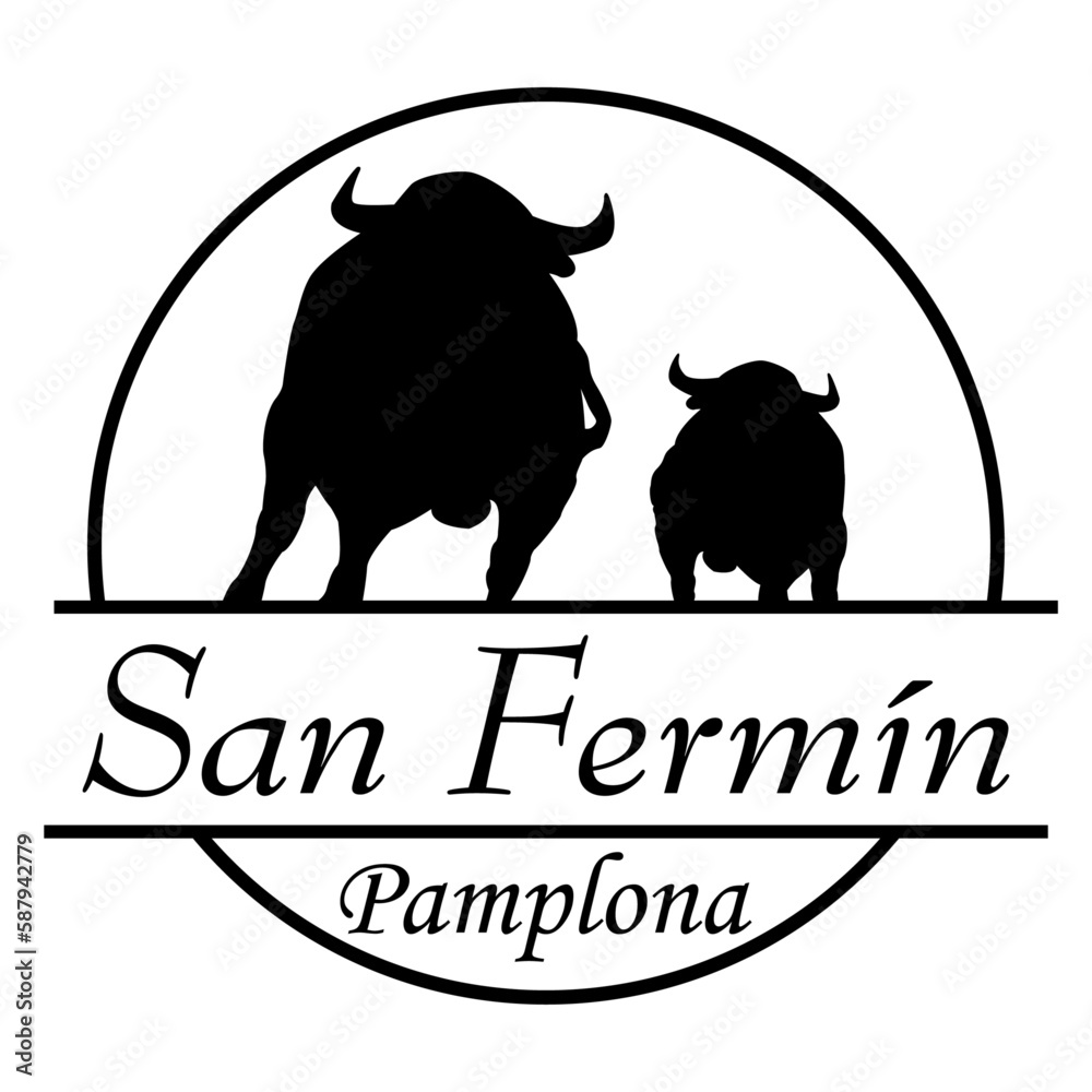 Celebración tradicional encierros San Fermín. Logo aislado con texto ...