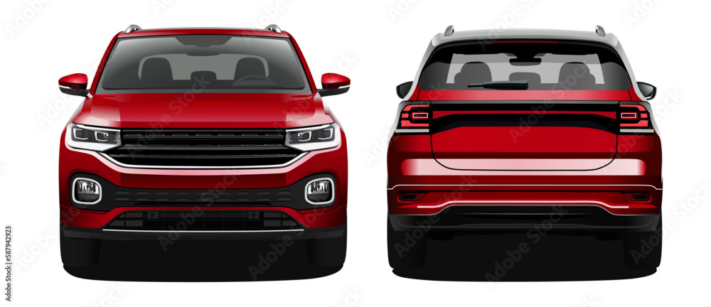 realistic vector front, back view red car isolated SUV with gradients ...
