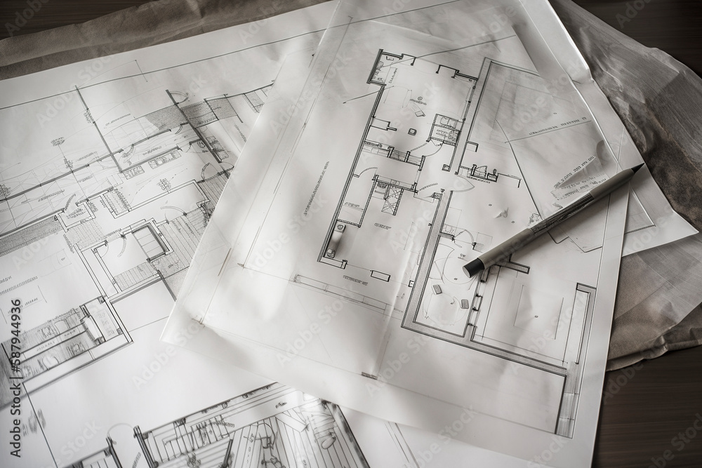 Generative AI illustration of Architectural plans, drawings, pencil ...