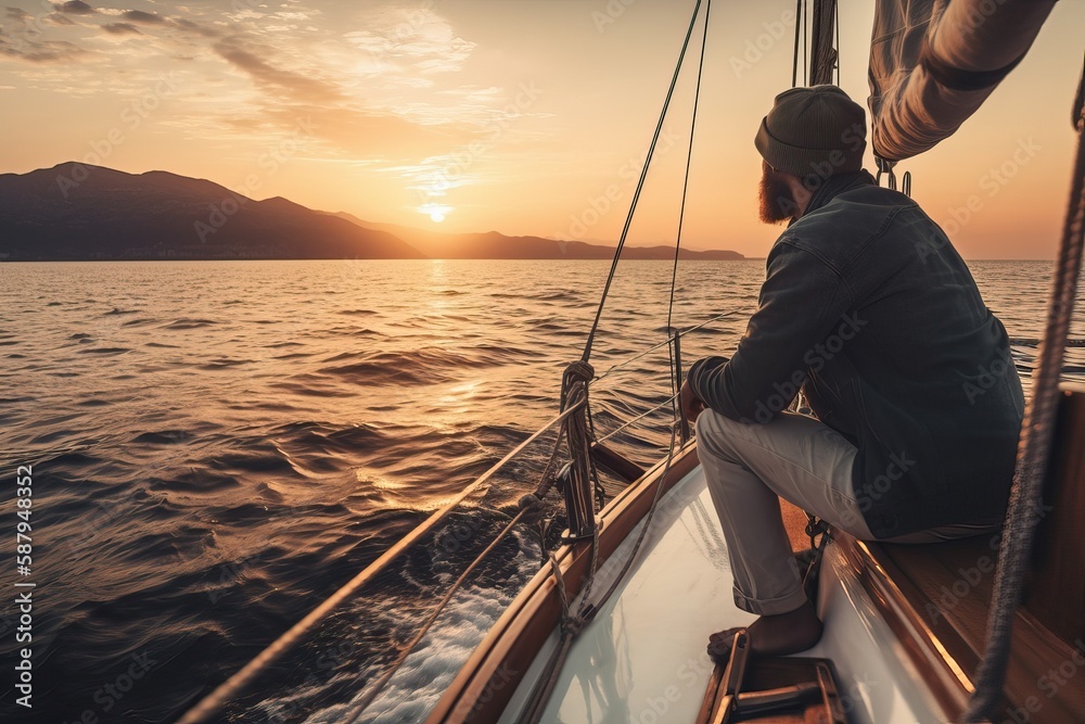 Man enjoying various boating activities sailing Stock Illustration ...