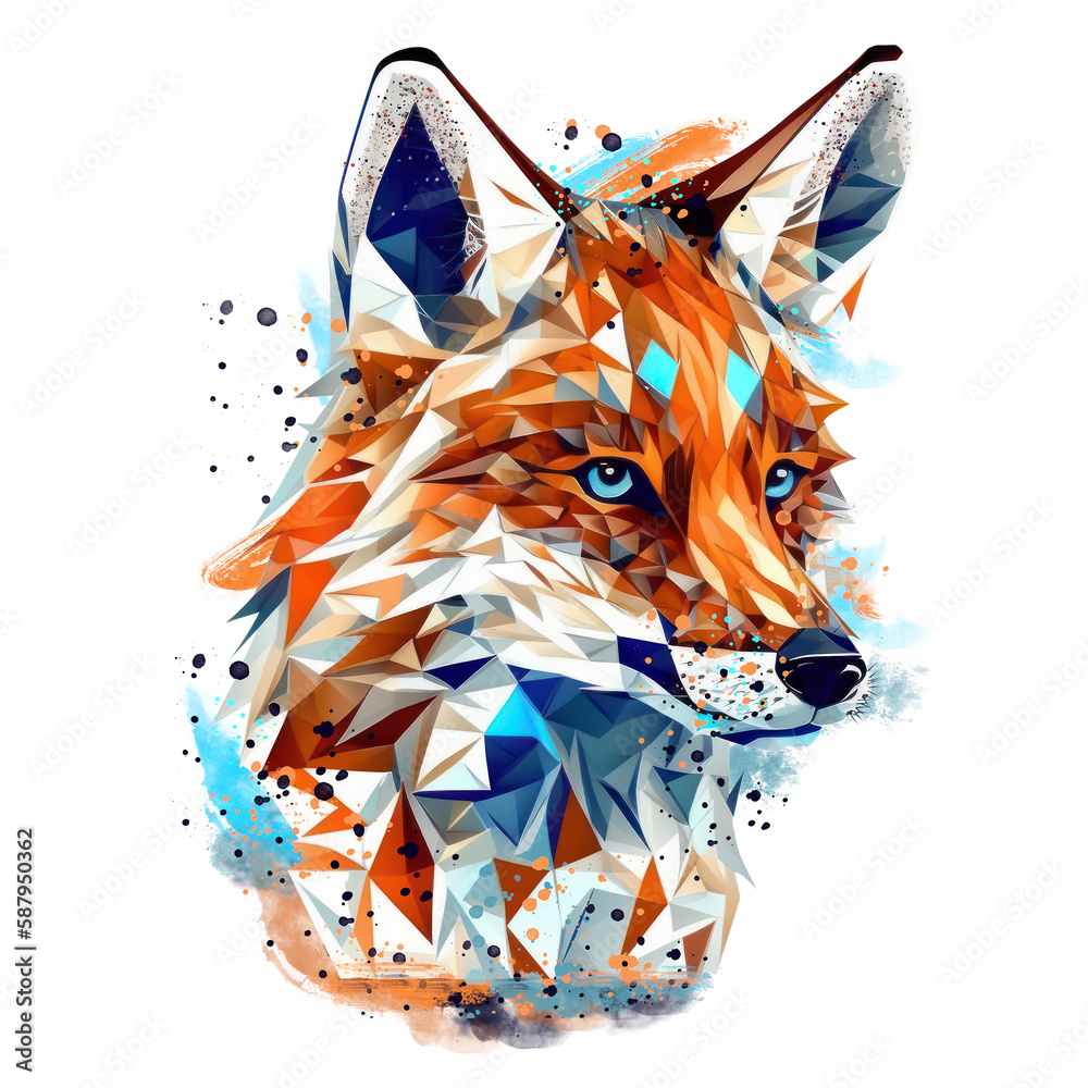 Colorful fox or Vulpes Vulpes on transparent background. Colorful Red ...