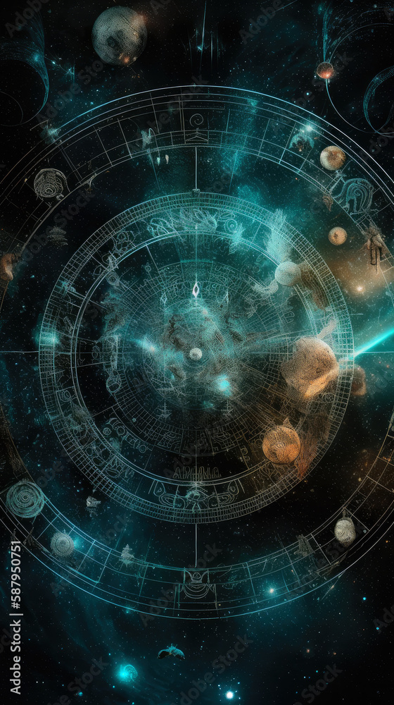 outer space environment, semi transparent astrology symbols, background ...